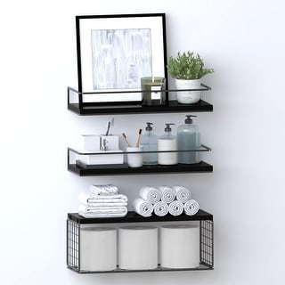 Floating Shelves Wall Mounted with Storage Basket - Bed Bath & Beyond ...