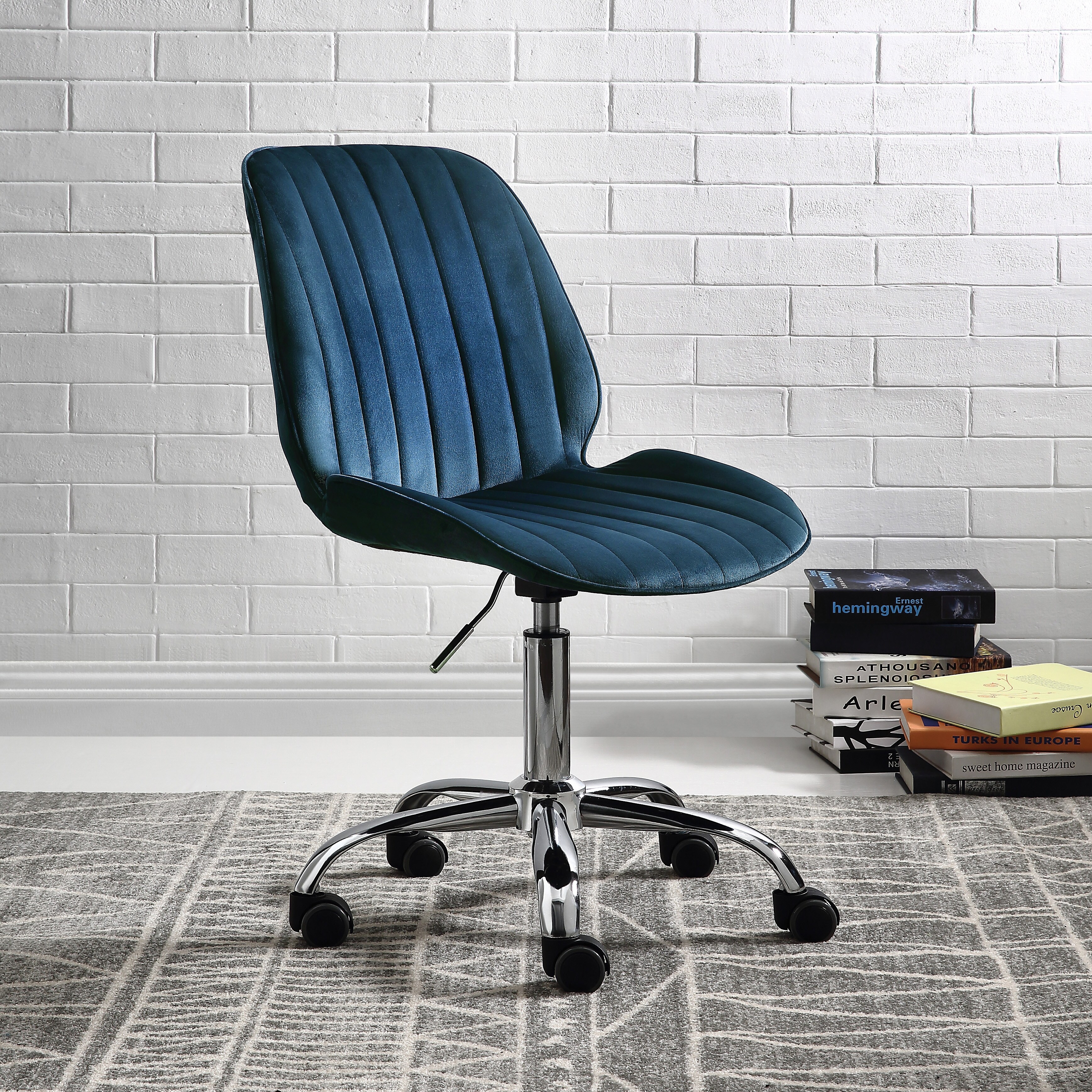 Blue velvet swivel desk chair store