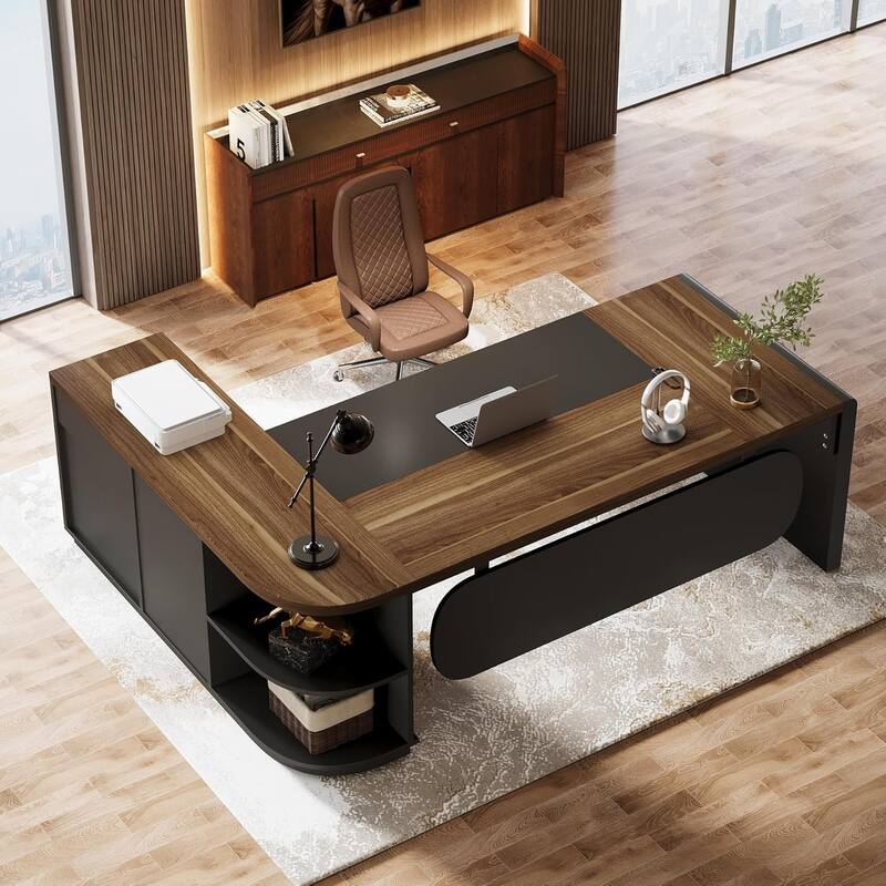 80'' Large L-Shaped Desk with 55'' Drawers Cabinet - On Sale ...