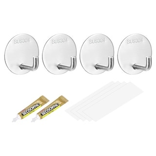 Self Adhesive Hooks, 4 Pack 304 Stainless Steel Sticky Hook, Silver ...