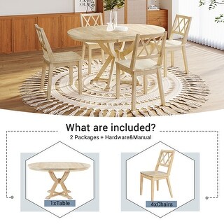 5-Piece Wood 57in Dining Table Set with 41.3in Round Extendable Table ...