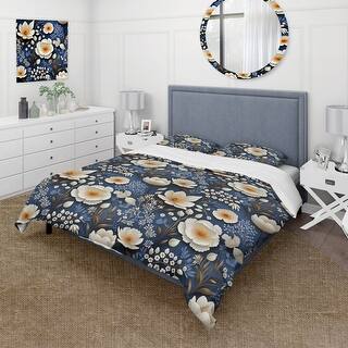 Designart "Blue Rustic Charm Floral Pattern II" White Cottage Bedding ...