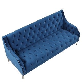 Modern Blue Button Tufted Cushions Loveseat with Rivet Armrests - Bed ...