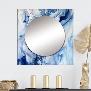 Designart "Abstract Classic Blue Waves V" Fractals Wall Mirror ...
