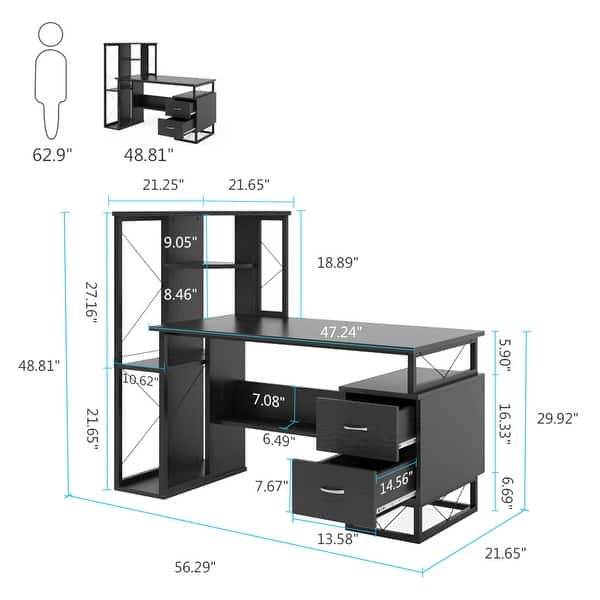 Computer Desk with Drawers 57 Inches Corner Tower Desk - Bed Bath ...