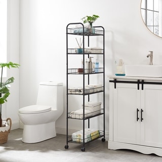 Rolling Bathroom Storage Rack 6-tier Metal Wire Storage Shelf, Movable ...