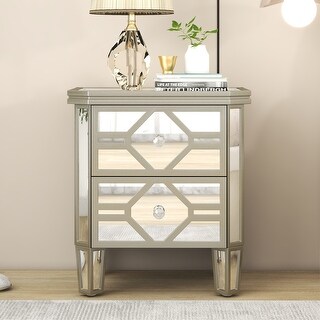 Mirrored 3-Drawer Chest with Golden Lines - Bed Bath & Beyond - 37570656