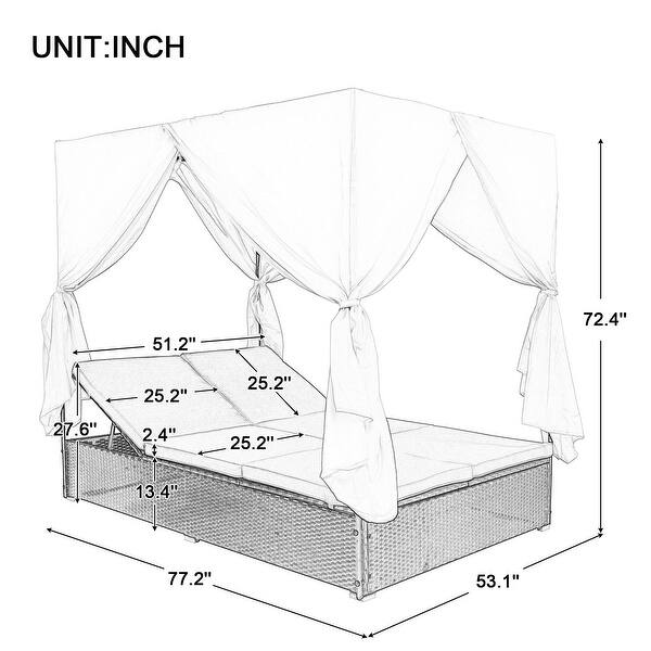 PE Rattan Frame Sleeper Sunbed Patio Canopy Bed Outdoor Daybed - Beige ...