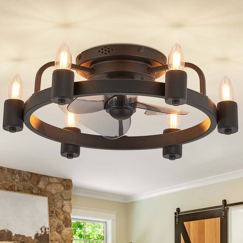 20 in. Modern Farmhouse Ceiling Fan LED Low Profile Flush Mount Ceiling ...