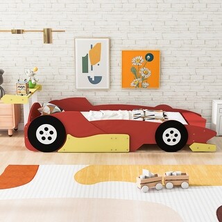 Red Twin Size Playhouse Race Car Shaped Bed w/ Hidden Storage Footboard ...