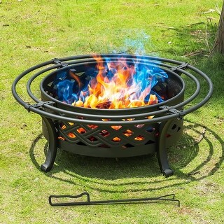 36 Inch Fire Pit with 2 Loops, Crossweave Wood Burning Fire Pits with ...