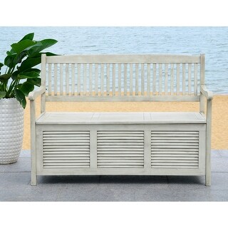 SAFAVIEH Brisbane Outdoor Distressed Solid Wood Storage Bench - 50"W x ...