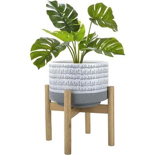 Ceramic Plant Pot with Stand - 9.4 Inch Modern Cylinder Indoor Planter ...