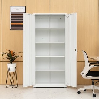 Home/Office High Storage Cabinet with 2 Doors and 4 Partitions for ...