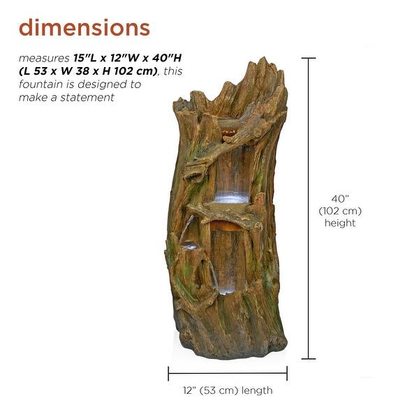 Three-Tier Waterfall Tree Trunk Fountain with LED Lights - Bed Bath ...