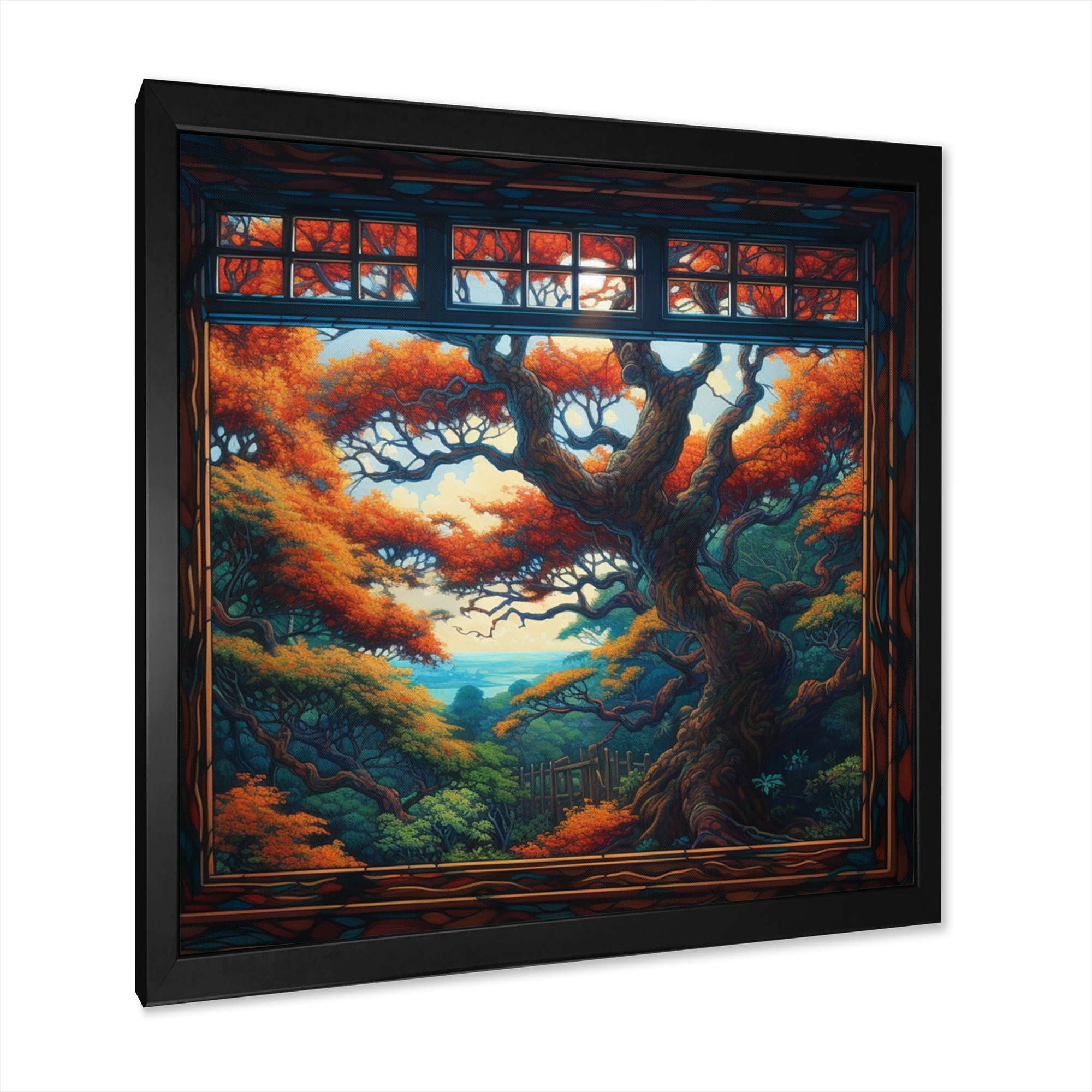 Designart Orange And Brown Window Blossoms Ii Farm Door And Windows