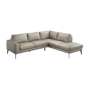 65 Inch Sectional Sofa Set, Wood Frame, Gray Genuine Leather Upholstery ...