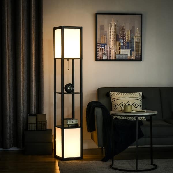 HOMCOM Floor Lamp with Shelves, Dual Light, Modern Tall Standing Lamps ...