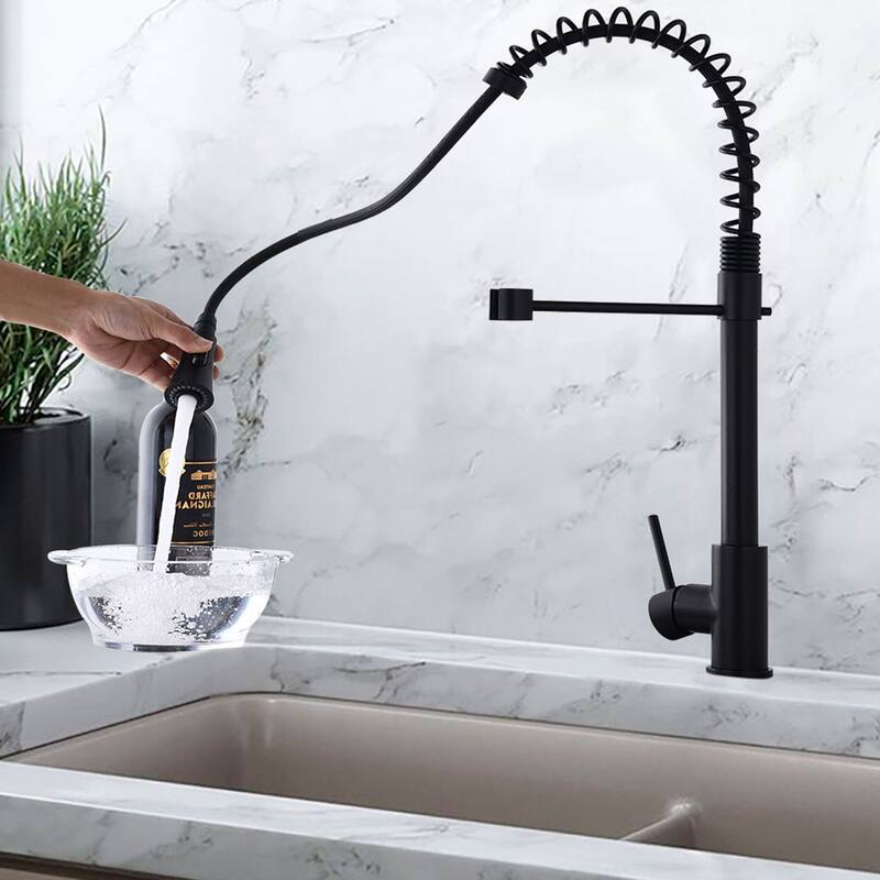 Single Handle Deck Mounted Spring Neck Pull Down Kitchen Faucet with ...