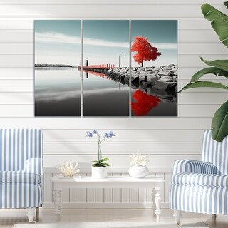 Designart "Red And Grey Pier I" Landscapes Canvas Art Print Set - Bed ...