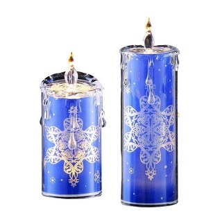 Set of 6 Blue and White Snowflake with Reindeer LED Lighted Candles ...