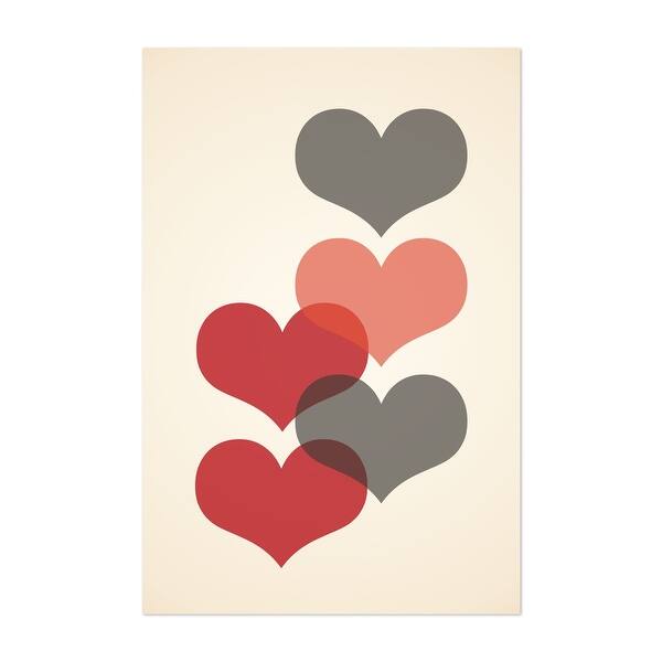 Mid Century Modern Hearts in Red and Grey Digital Art Print/Poster ...