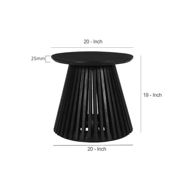 Ridge 20 Inch Handcrafted Mango Wood Round End Side Table, Slatted ...
