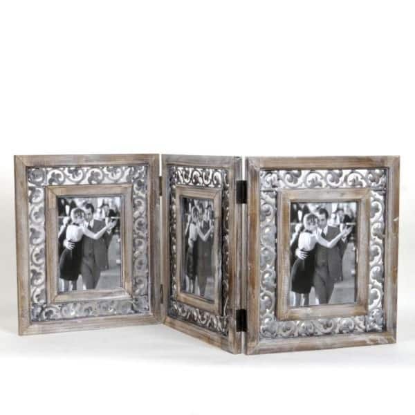Wood And Metal Tri-Fold Photo Frame - Bed Bath & Beyond - 40305561