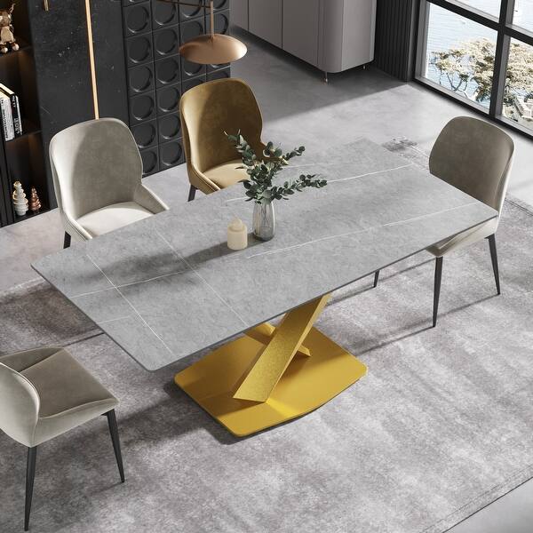 71'' Modern Sintered Stone Dining Table Gray Rectangular Tabletop ...