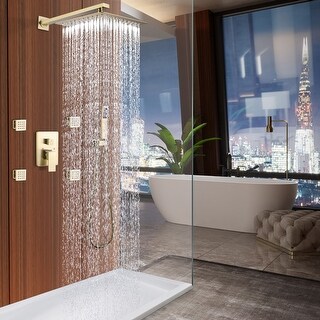 Square Bathroom Shower Set Dual Handle with Side Spray 3-function ...