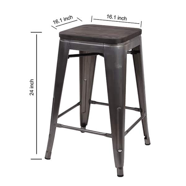 24"Gunmetal backless Metal Counter Stools with Dark Wooden Seat(set of ...