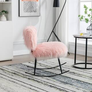 25.2'' W Faux Fur Plush Nursery Rocking Chair with Metal Rocker and ...