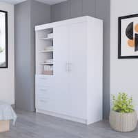 Kenya 3-Drawer Armoire with 3 Upper Shelves, 2 Hangers, Metal Handles ...