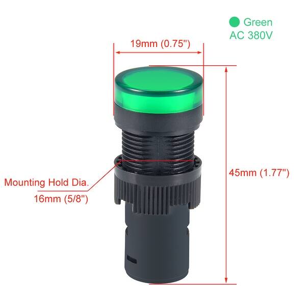 Indicator Lights AC 380V Pilot Light Green LED, Flush Panel Mount 5/8 ...