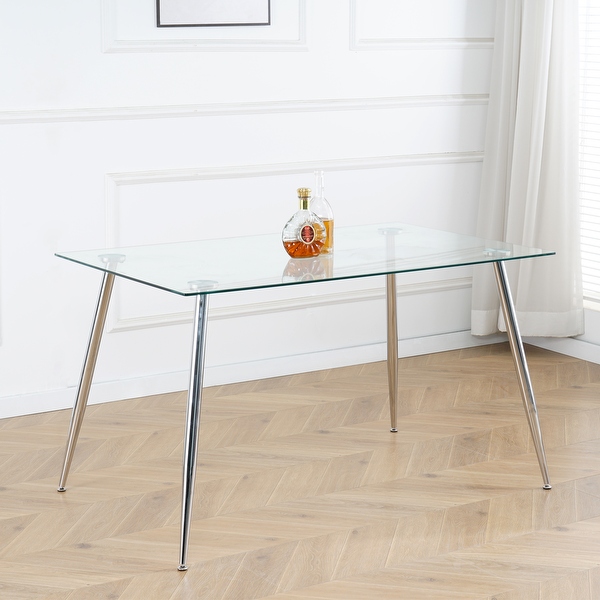 Modern Kitchen Glass Dining Table 51 Rectangular Glass Table Top Clear Dining Table Metal Legs Chrome Legs Set of 1
