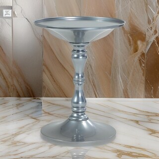 Wowi 23 Inch Side End Table, Round Hourglass Turned Base, Silver Finish ...