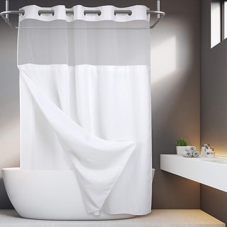 No Hook Slub Shower Curtain, 71x74, White, See-Through Window - Bed ...