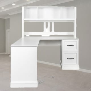 MDF Computer Desk with Spacious Storage Hutch, 2 Drawers and Open ...