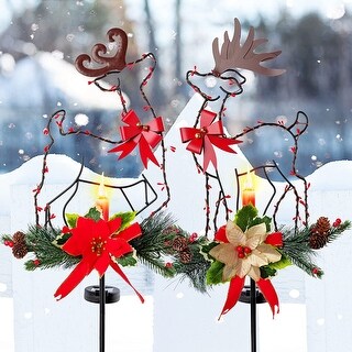 Joyfy 2 Packs Christmas Outdoor Solar Stake Lights Reindeer LED Xmas ...