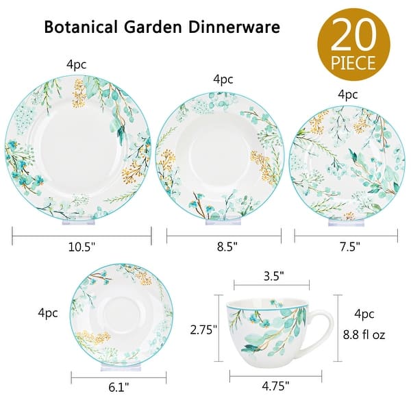 STP Goods Green Blossom Bone China Dinnerware Set of 20 for 4 - Bed ...