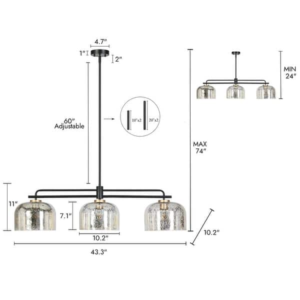 Modern Industrial 3-Light Chandelier with Mercury Glass Kitchen Island ...