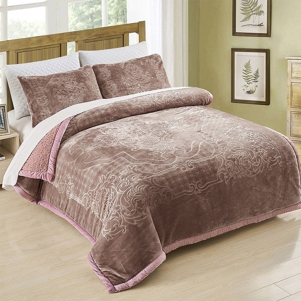 3 Ply Heavy Thick Warm Comforter Set 2 Pillow Shams Wood Rose - Bed ...