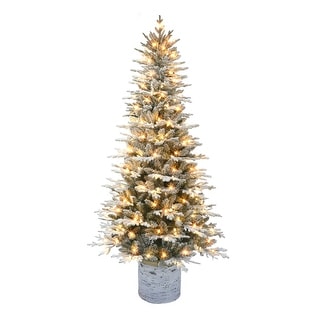 Puleo International 7.5 ft. Pre-lit Potted Flocked Arctic Fir ...