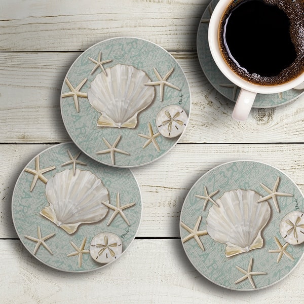Counterart Absorbent Stone Coasters - Linen Shells Round - Set of 4 ...