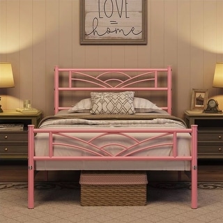Twin XL Metal Bed Frames with Headboard Platform Bed Pink - Bed Bath ...