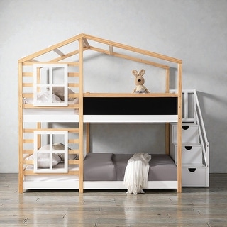 Full Over Full House Bunk Bed with Roof, Windows, Blackboard and ...