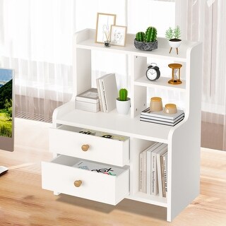 Grondin Desktop Organizer Office Wooden Storage Rack with 2 Drawers ...