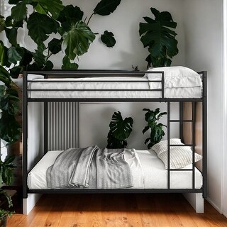 Full Over Full Metal Bunk Bed with Upper-level Guardrail & Stepped Tube ...