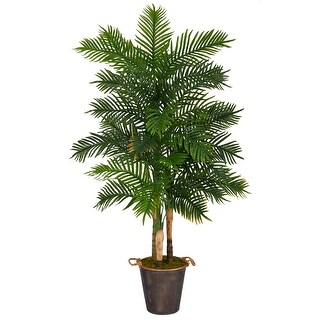 70" Areca Palm Tree in Decorative Metal Pail with Rope (Real Touch ...