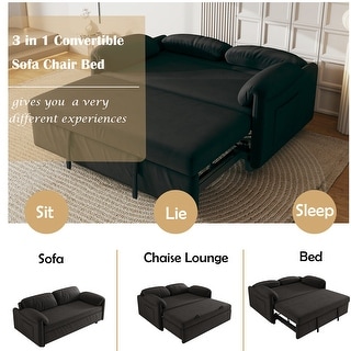 Black Multifunctional Sofa Adjustable Backrest Couch w/Retractable Bed ...